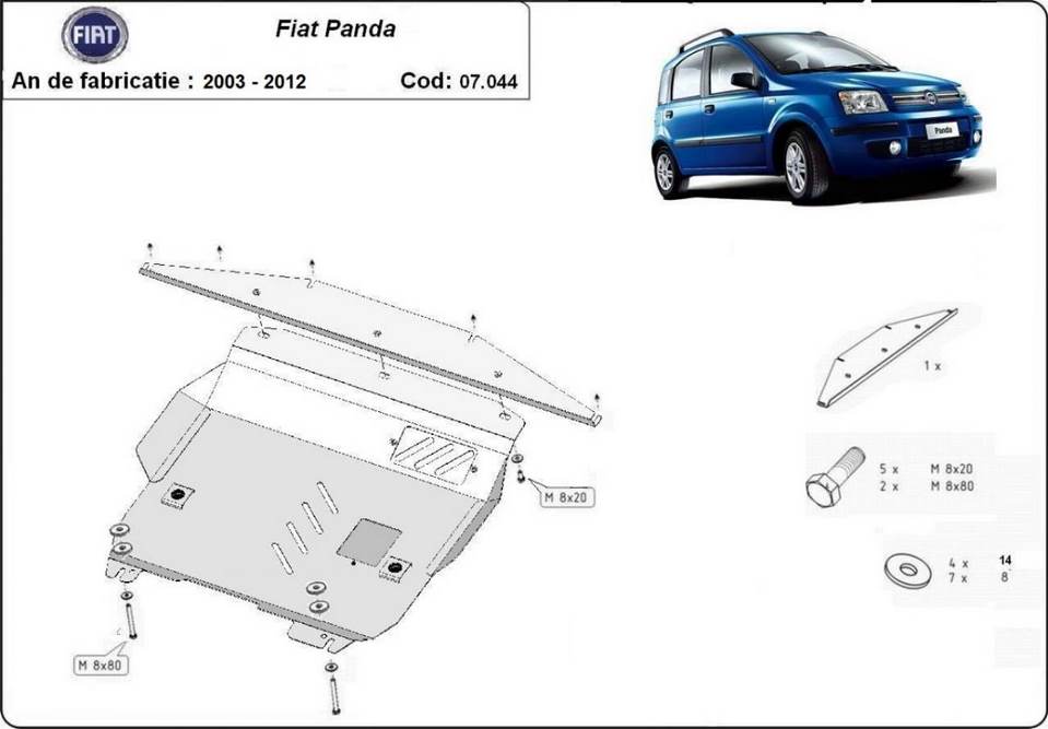 Engine skid plate Fiat Panda Made of steel of 2 mm